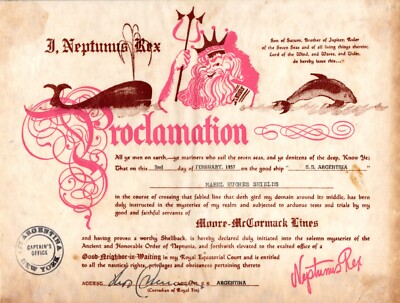King Neptune Shellback Certificate Neptune Rex S. S. Argentina 1957 | eBay