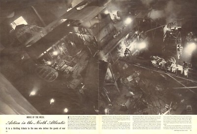 1943 WW2 print photo ACTION IN NORTH ATLANTIC movie set , Bogart ...