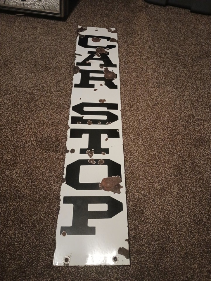 CAR STOP Double Sided Porcelain Railroad/Trolley Sign. 1910-1920s ...