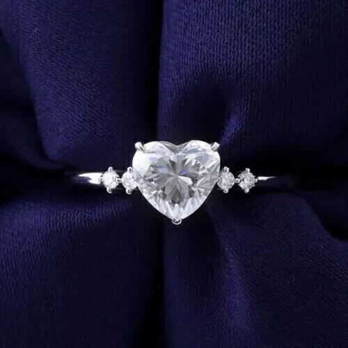 Women's 2 CT Heart Cut Moissanite Wedding Engagement Rings 14K White ...