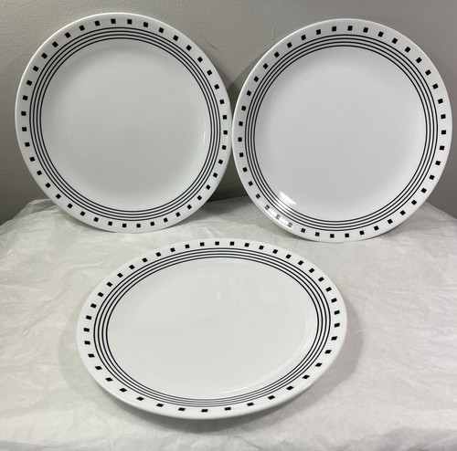 Corelle City Block Dinner Plates 10 1/4" White and Black - Set of 3 | eBay