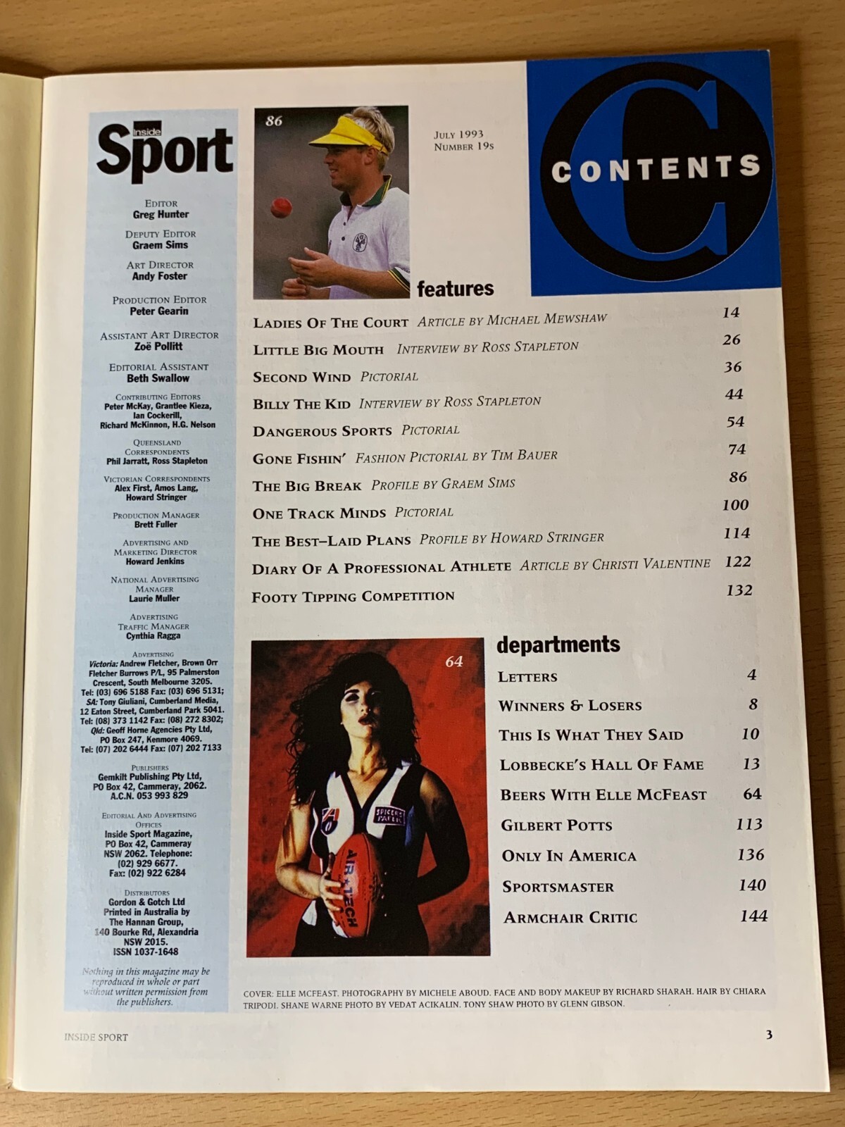 Inside Sport Magazine July 1993 #19 Elle McFeast Shane Warne Wayne ...