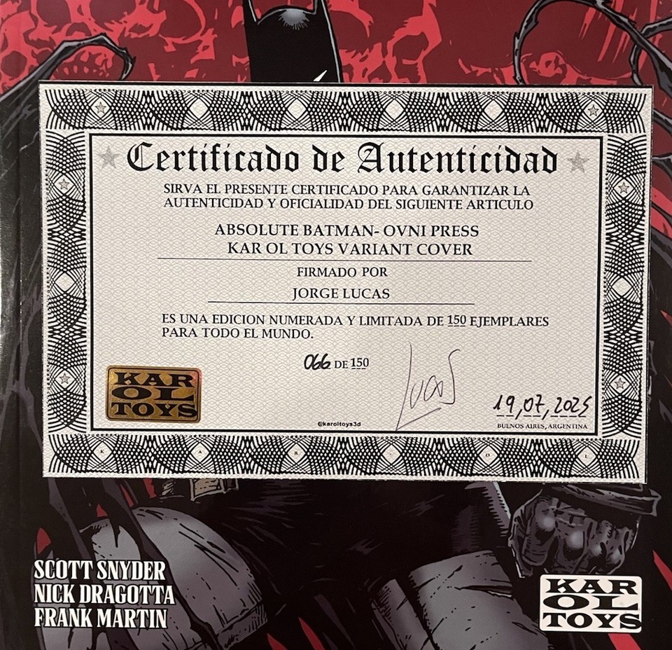 ABSOLUTE BATMAN VOL #1 VARIANT ARGENTINA LIMITED TO 150 SIGNED AND ...