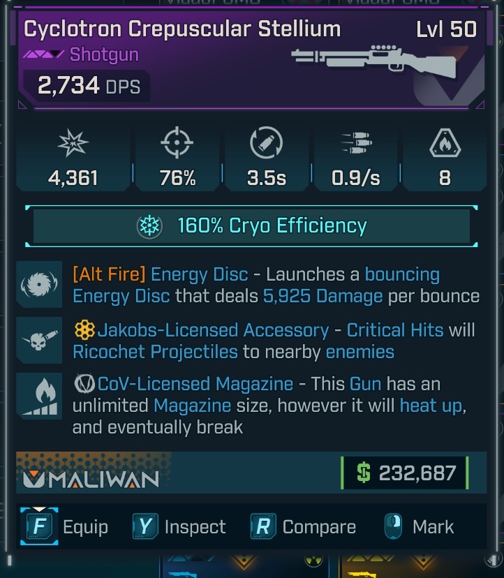 Borderlands 4 🎉 Cyclotron Crepuscular Stellium (Cryo) [Jakobs/CovMAG ...