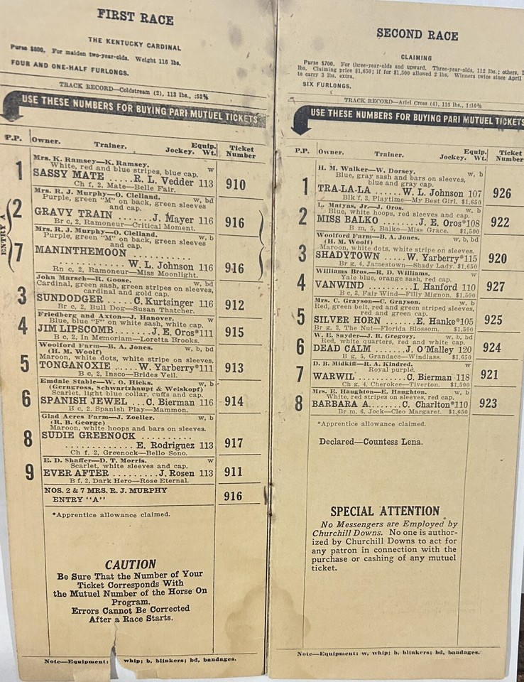 1939 KENTUCKY DERBY PROGRAM; NO WRITING, BUT A FEW FLAWS, CHECK MY ...