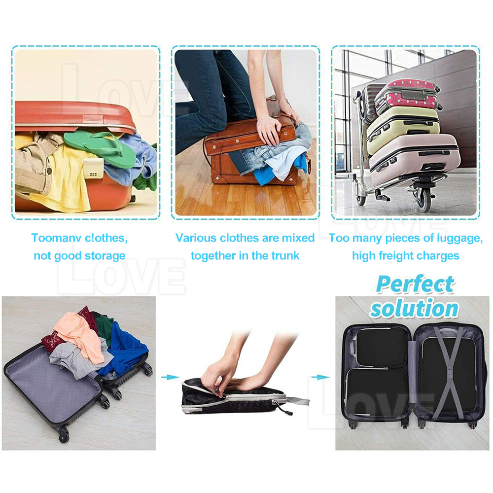 3PCS Travel Storage Suitcases Compression Bags Luggage Organiser ...