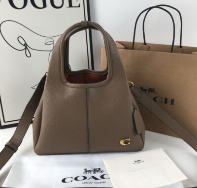 COACH CM545 LANA Polished pebble Leather 2way Shoulder Bag Dark Stone ...