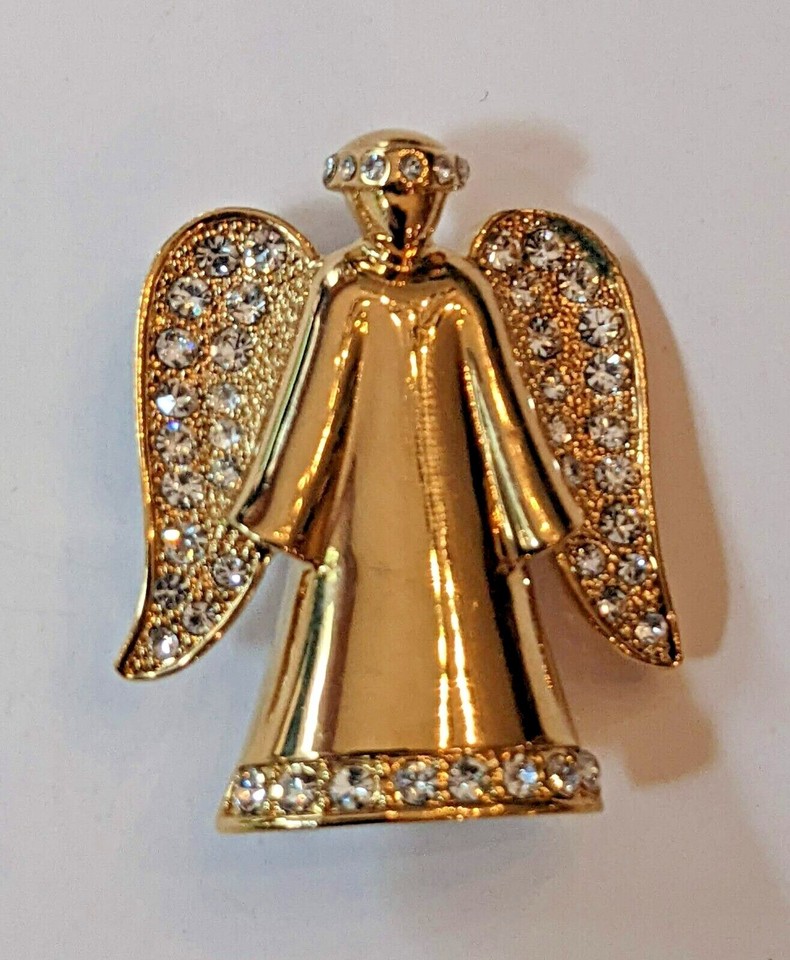 Vintage Signed Monet Angel Rhinestone Wings Halo Brooch | eBay