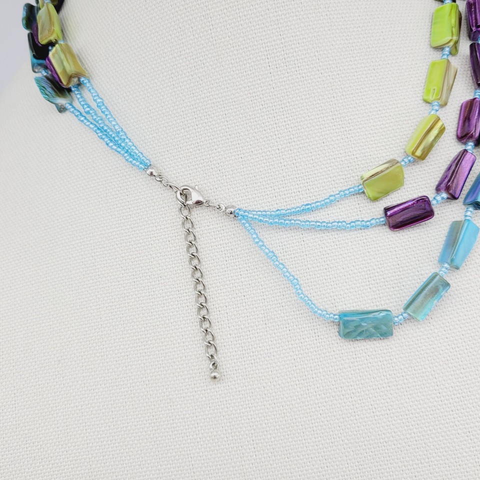 Artisan Triple Strand Dyed Shell Beaded Necklace 18" Jewel Tones ...