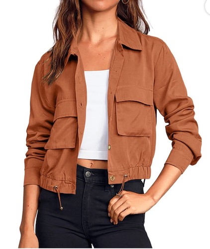 Women's Military Safari Cropped Button Down Lightweight Jacket - Size L ...
