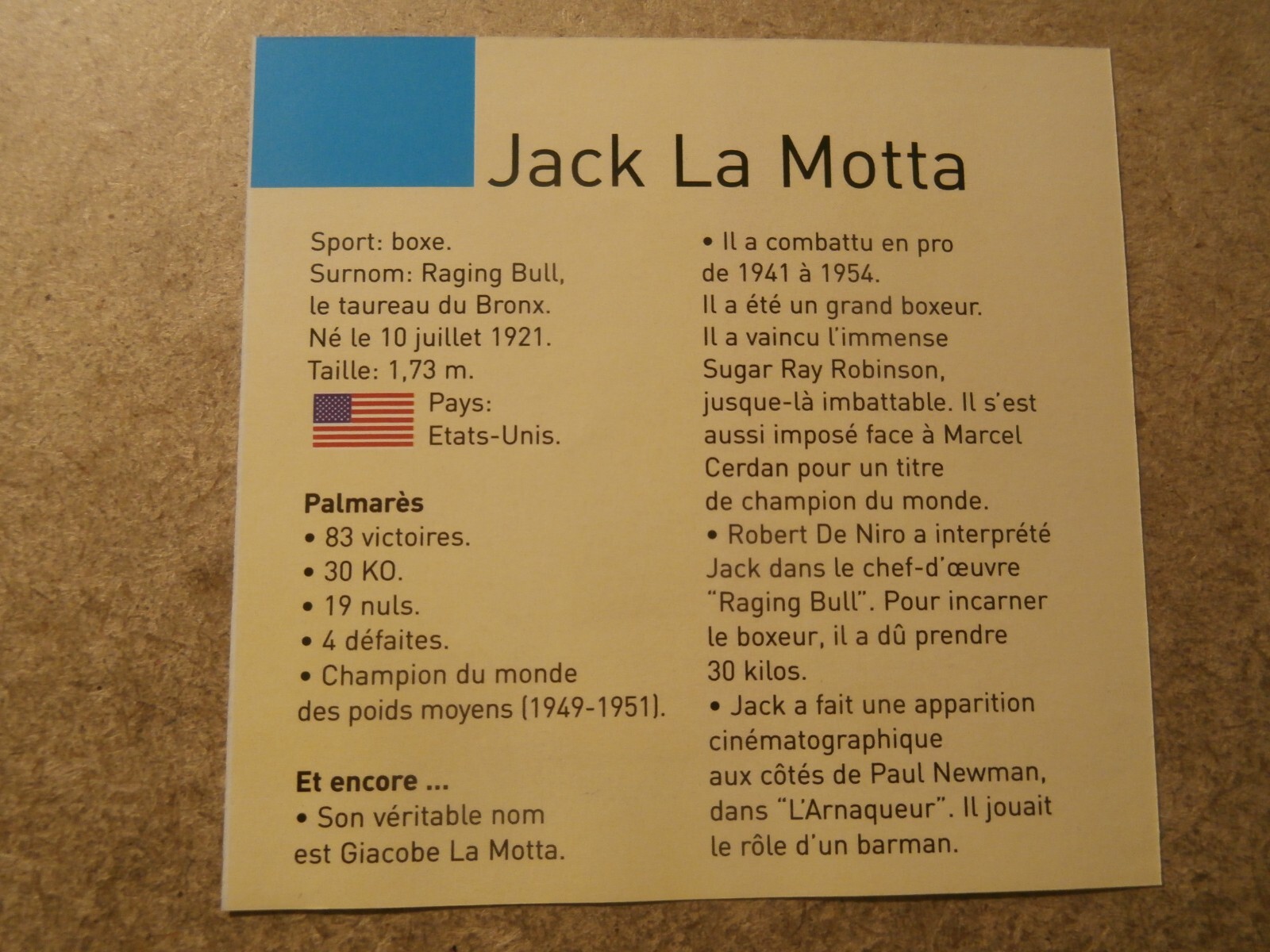 JACK LA MOTTA "RAGING BULL", TRADING ROOKIE CARD, COLLECTOR (JT29) | eBay