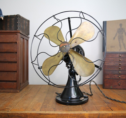 Antique Peerless Front Oscillating Electric Fan Motor 16" brass blade ...