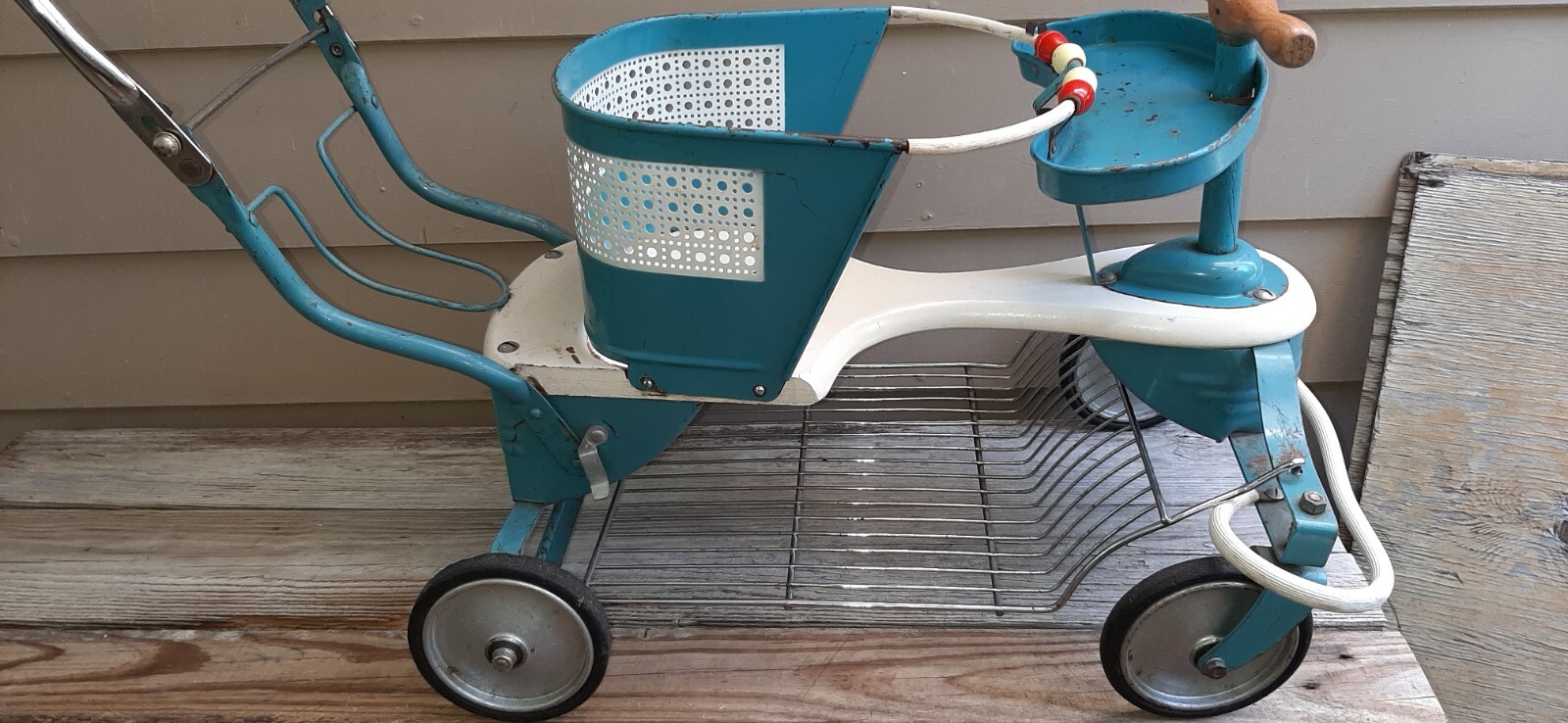 Vtg 50s Genuine Taylor-Tot Baby Walker And Stroller Teal Blue & White ...