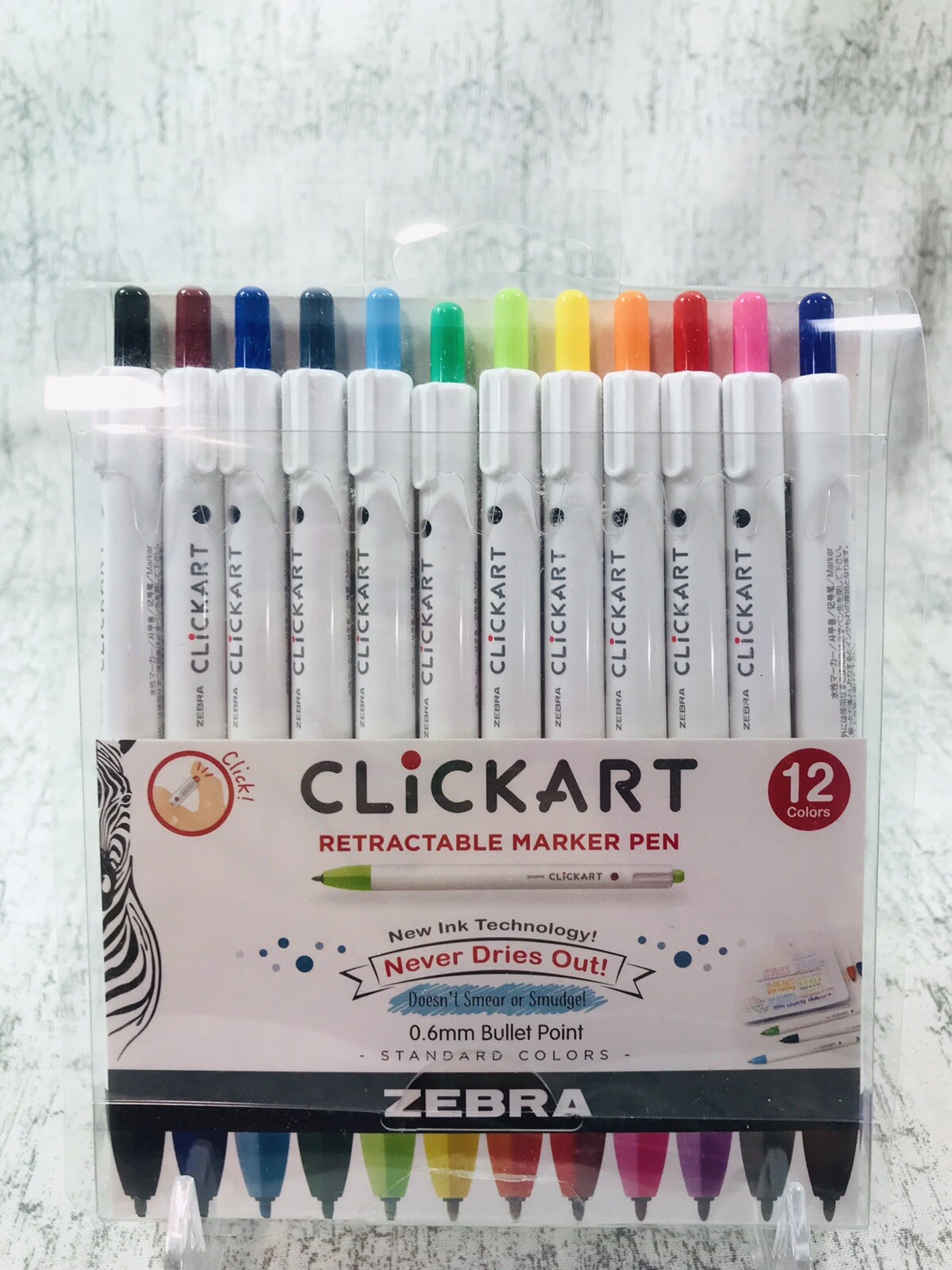 ZEBRA Pen CLICKART Retractable Marker Pen 12 Colors - Never Dries Out ...