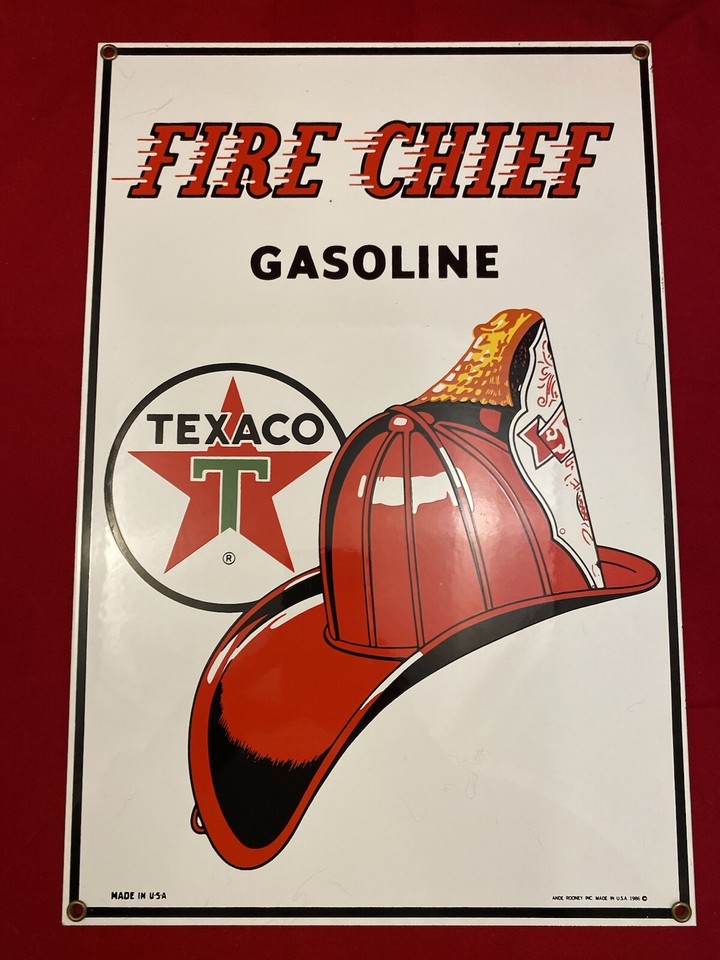 Porcelain TEXACO Fire Chief Gasoline Sign- Reproduction By Ande Rooney ...