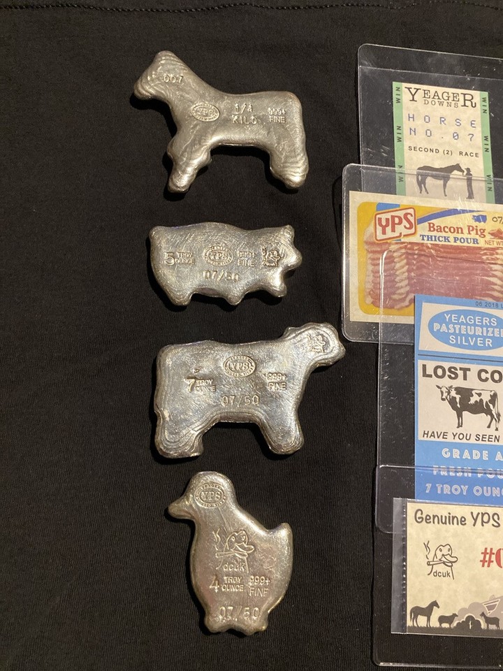 🌟(10) .999 Yeager's Poured Silver BARNYARD Art Bar SET #7/50 YPS, 51 oz ...