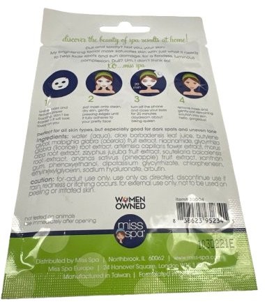 Miss Spa Brighten Facial Sheet Mask – Radiant Glow, Paraben Free, 25g ...