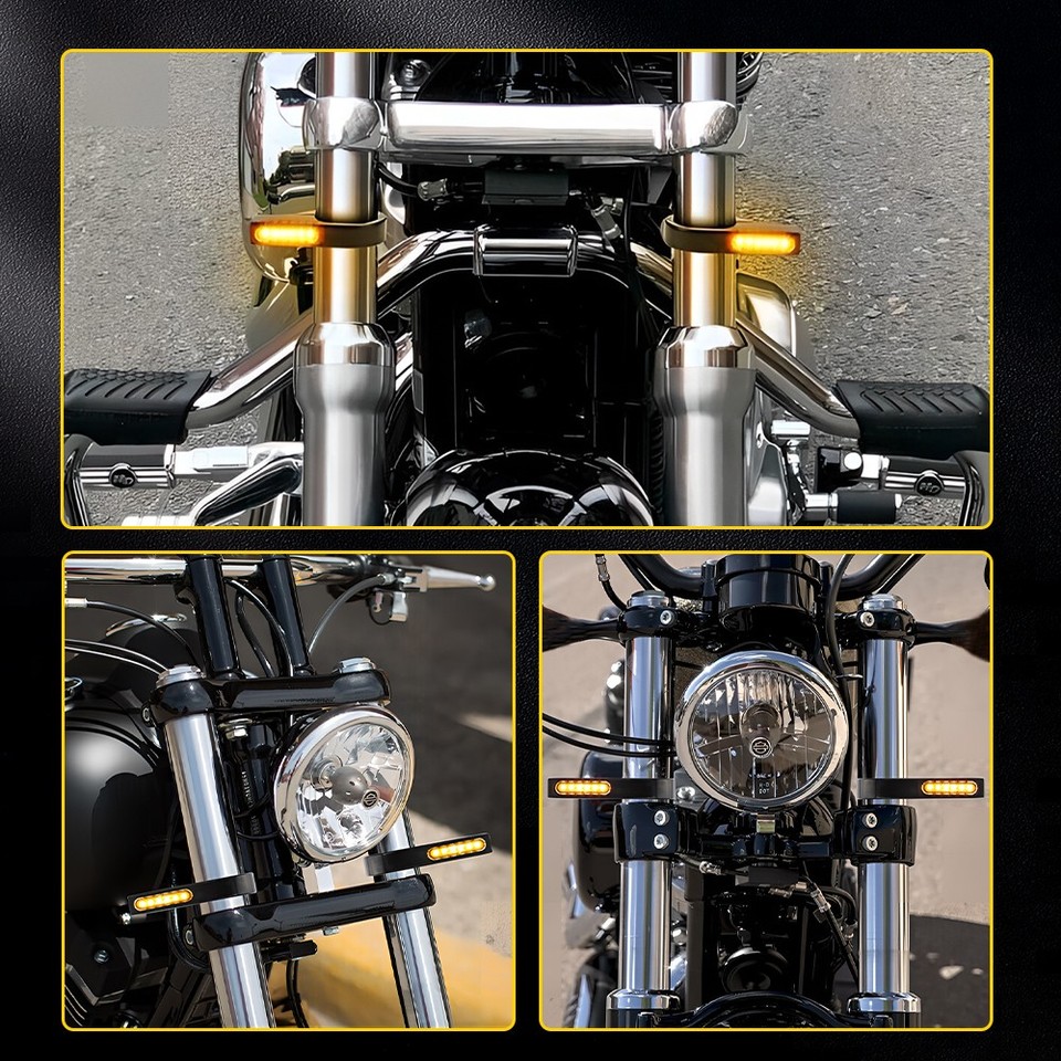 Front Motorcycle 39mm Fork LED Turn Signals Blinker Running Light Amber ...