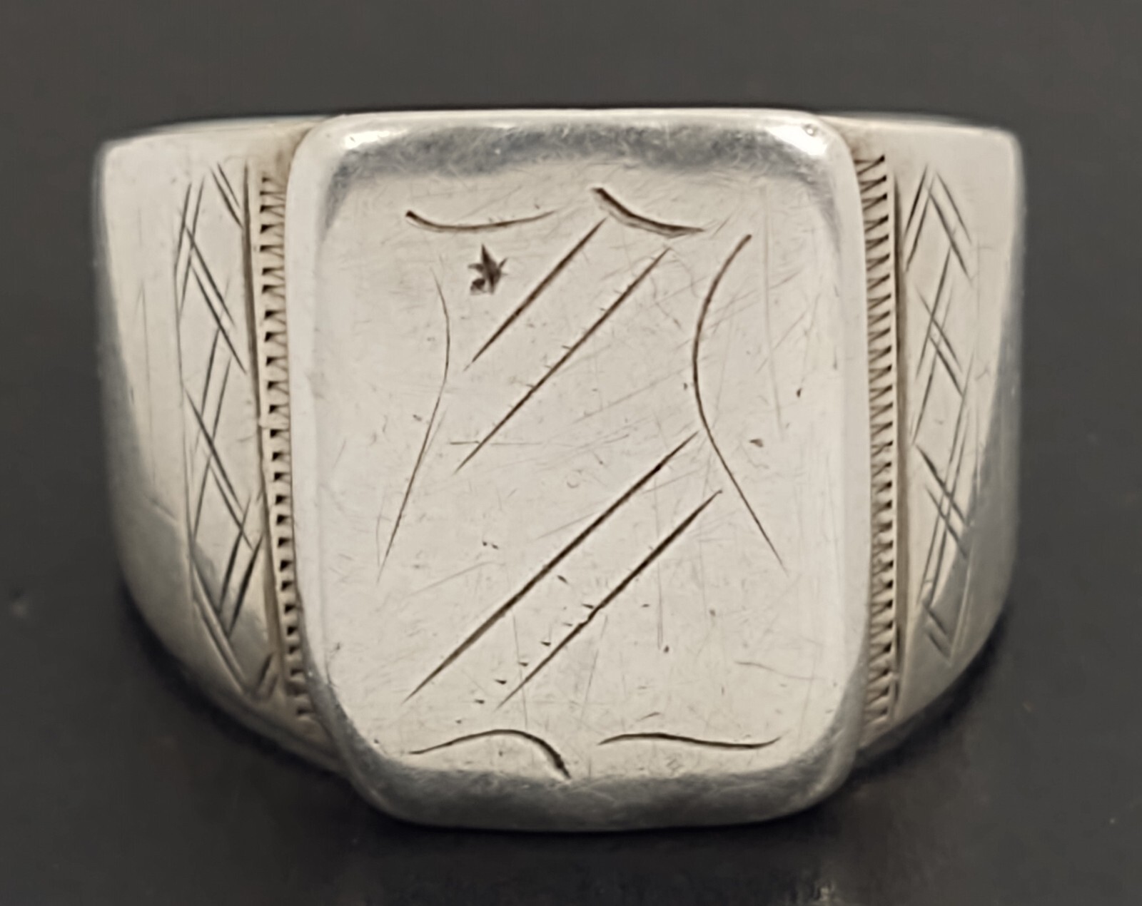 ANTIQUE VICTORIAN HAND CHASED COIN SILVER SIGNET RING - Gem