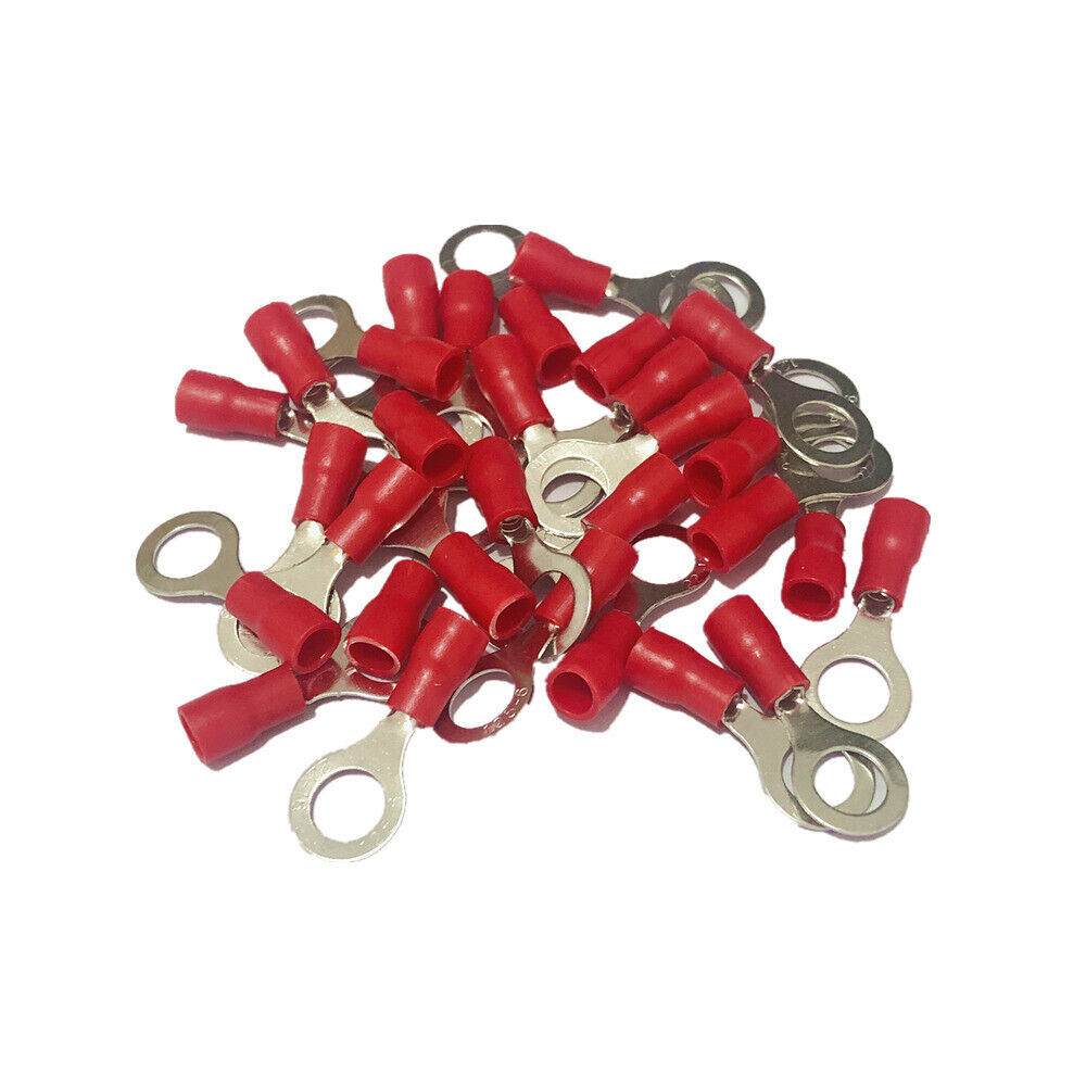 Red Wire Ring Terminals Vinyl Insulated 22-16 AWG Connectors M3-M8 Stud ...