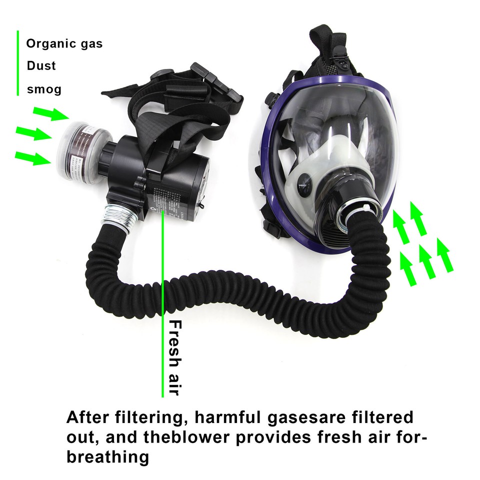 Full Face Gas Mask Chemical Paint Spray Respirator Air Breathing ...