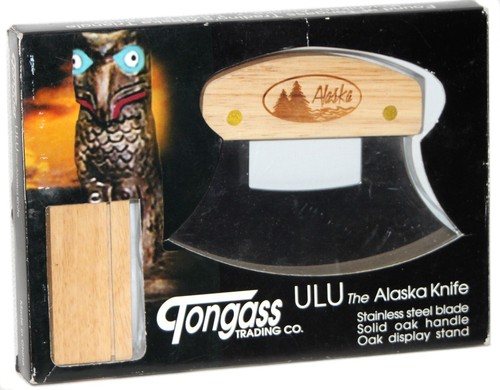 Tongass Trading Co ULU Alaska Knife Stainless Steel Oak Handle w/Stand ...