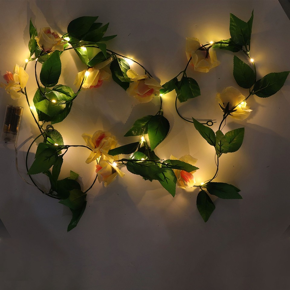 Flower String Lights 2x 7.8ft 20 LED Battery Powered Rose Garland Fairy ...