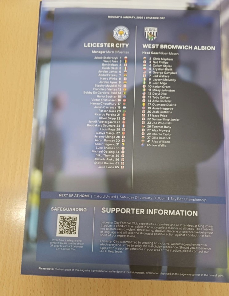 Leicester City V WBA Match Programme 05/01/2025 | eBay UK