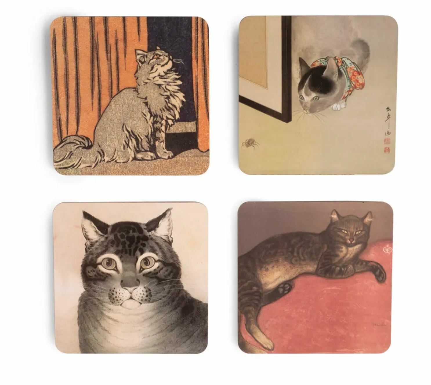 METROPOLITAN MUSEUM OF ART, SET OF 4, ASSORTED "MET CATS", CORK-BACKED ...