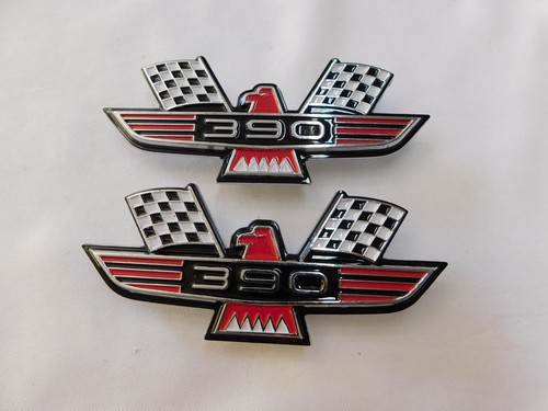 Ford 390 Crossed Flag Fender Emblems Red Mustang Fairlane Galaxie ...
