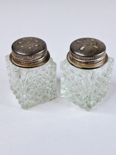 Tiny Glass Textured Pyramid Cut Salt & Pepper Shakers - Set of 2 Mini ...