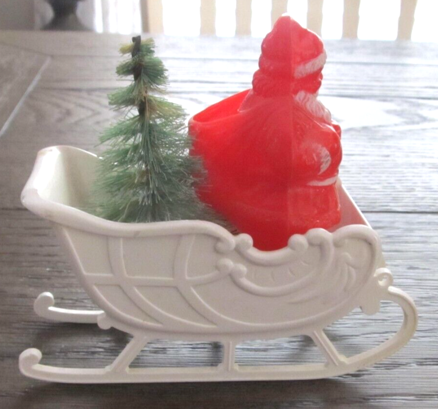 Vintage SANTA CLAUS SLEIGH Hard Plastic CANDY CONTAINER Irwin CHRISTMAS ...