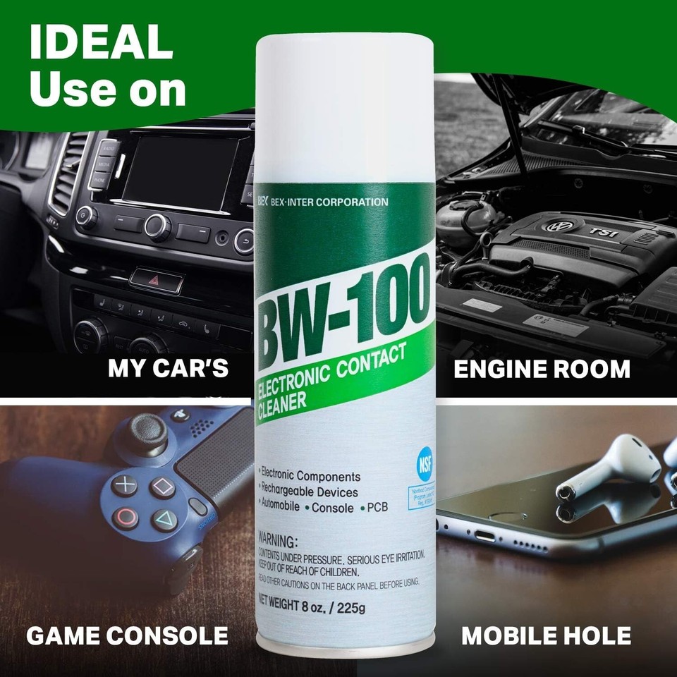 BW-100 Non-Flammable Electronic Contact Cleaner Aerosol Spray 8oz ...