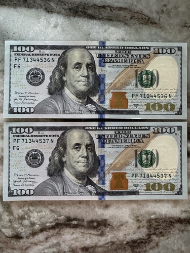 2 CONSECUTIVE SEQUENTIAL SERIAL NUMBER $100 DOLLAR BILLS 2017A UNC ...
