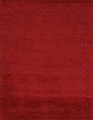 Bordered Contemporary Tomato Red Gabbeh 4x6 ft. Area Rug Hand-knotted ...
