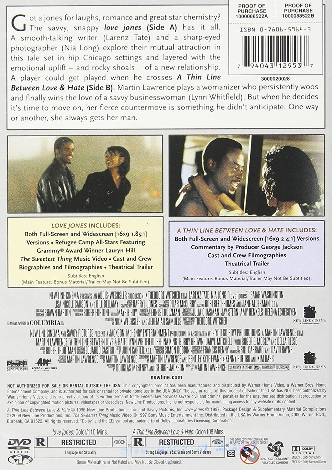 Love Jones/Thin Line Between Love and Hate (DBFE) (DVD) Various (US IMPORT) | eBay
