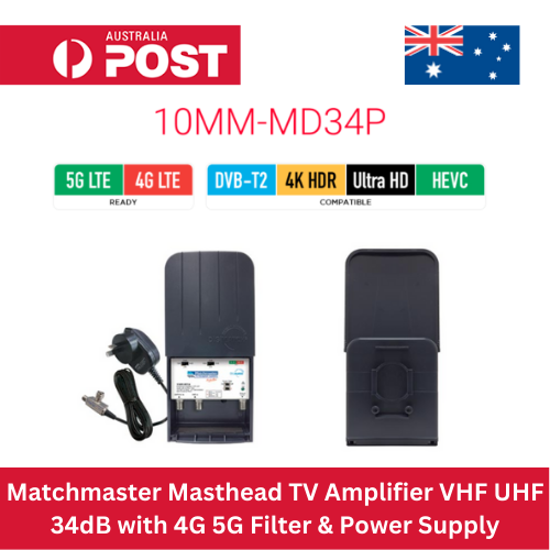 Matchmaster Masthead TV Amplifier VHF UHF 34dB with 4G 5G Filter ...