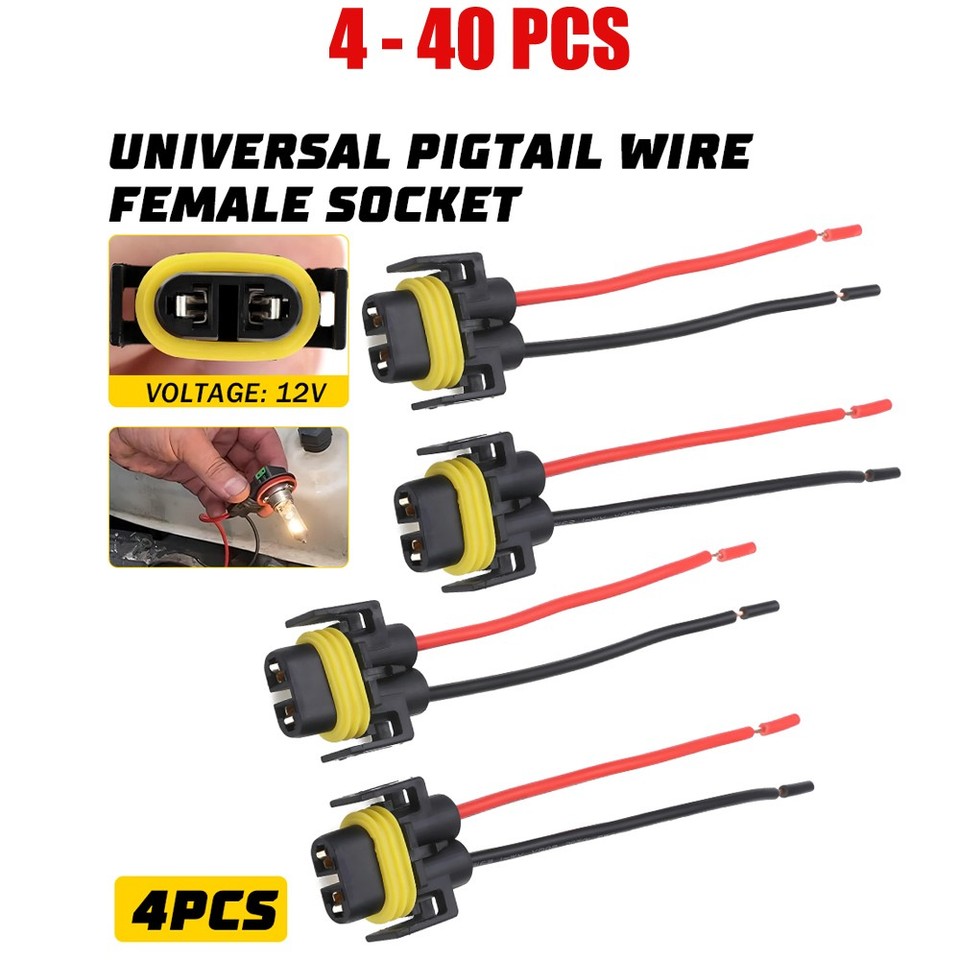 4-40 Wire Pigtail Female S H11 Two Headlight Harness Hi/Lo Beam Socket ...