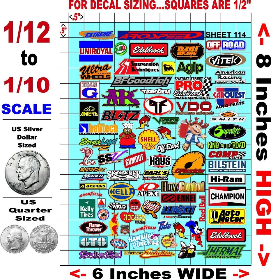 Clear Vinyl Racing Sticker Sheet 114 -R/C MODEL Die-cut-Decal 1/16th -1 ...
