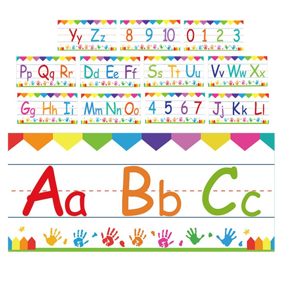 12 Pcs ABC Number Line Classroom Alphabet Posters Bulletin Board Strips ...