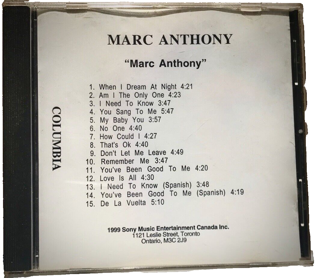 Columbia PROMO CD CK-69726: Marc Anthony ‎– Marc Anthony - 1999 CANADA ...