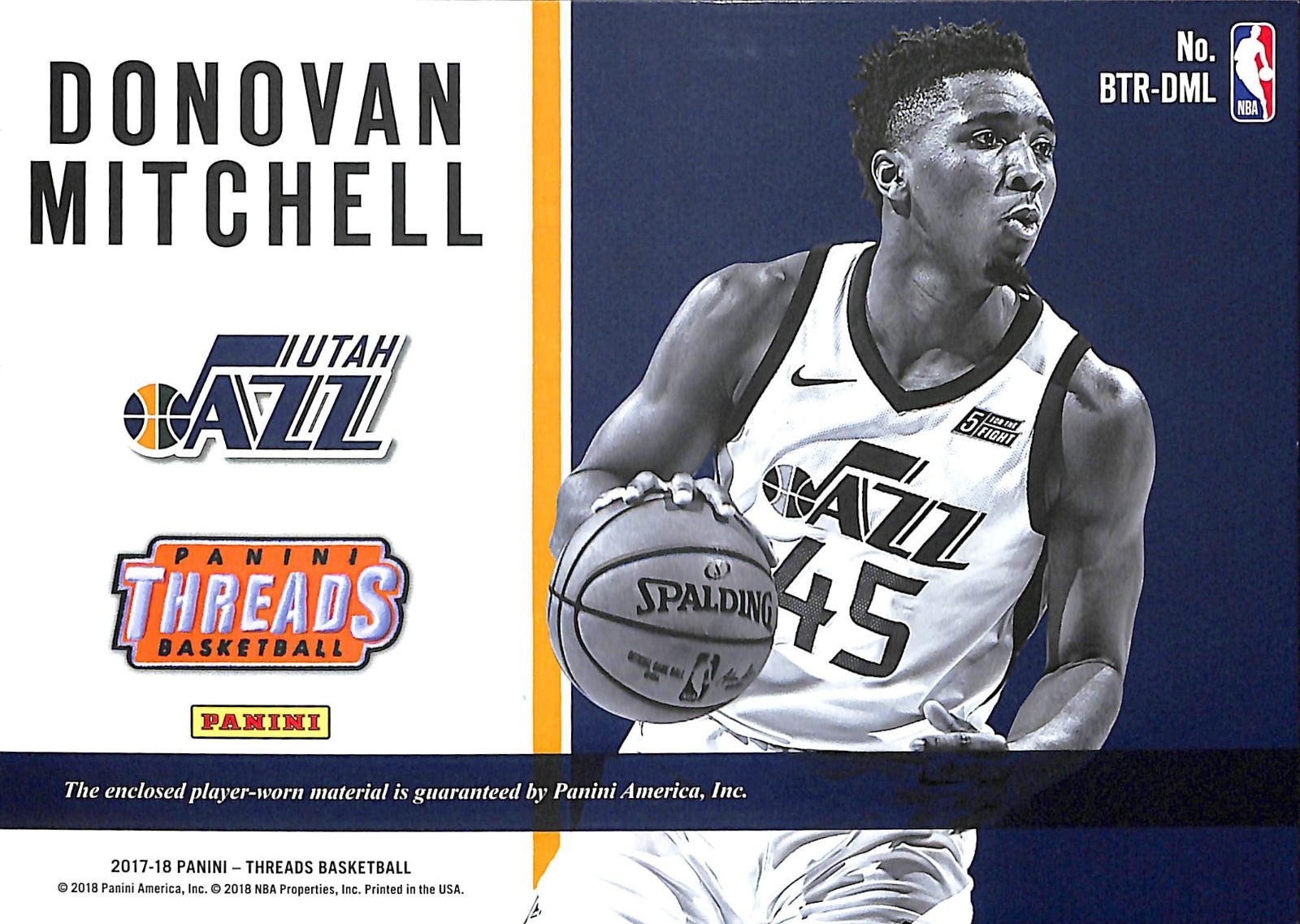 2017-18 Panini Threads Jumbo Box Topper Rookie Relic #BTR-DML Donovan ...