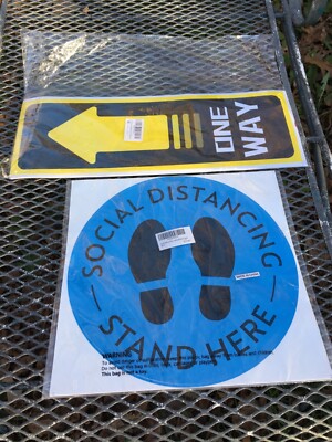 (10) SOCIAL DISTANCE STAND HERE and (18) ONE WAY floor stickers - LOT ...