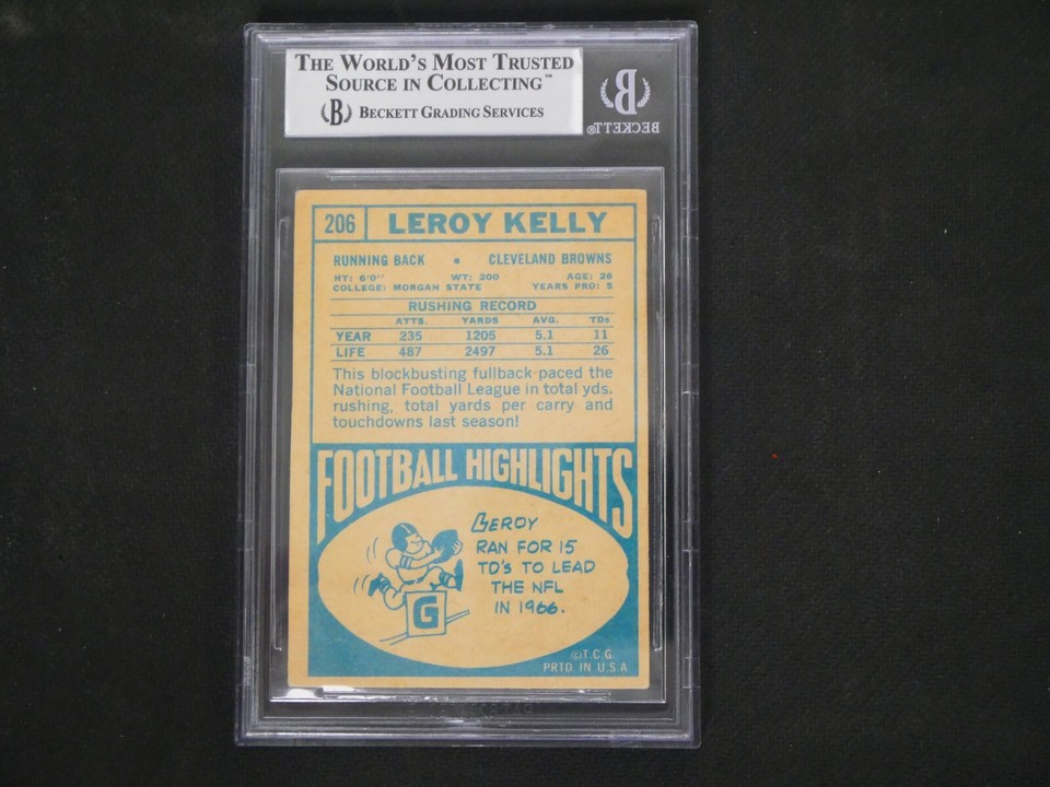 LEROY KELLY 1968 TOPPS #206 SIGNED INSCRIBED HOF 1994 BAS AUTHENTIC ...