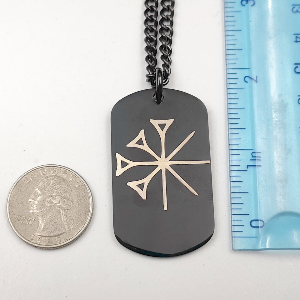 Men Stainless Steel Dog Tag Necklace Pendant Black Sumerian Dingir ...