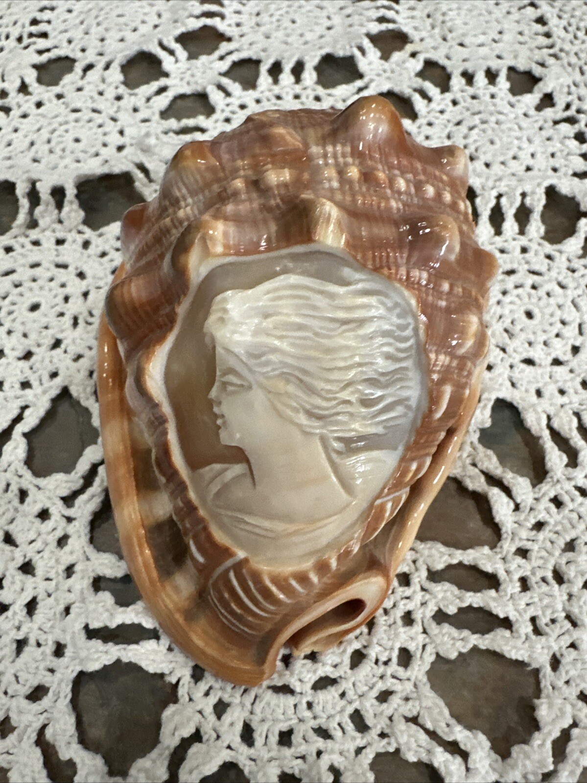 large Vintage Cameo Seashell Shell Sea Woman Italian,… - Gem