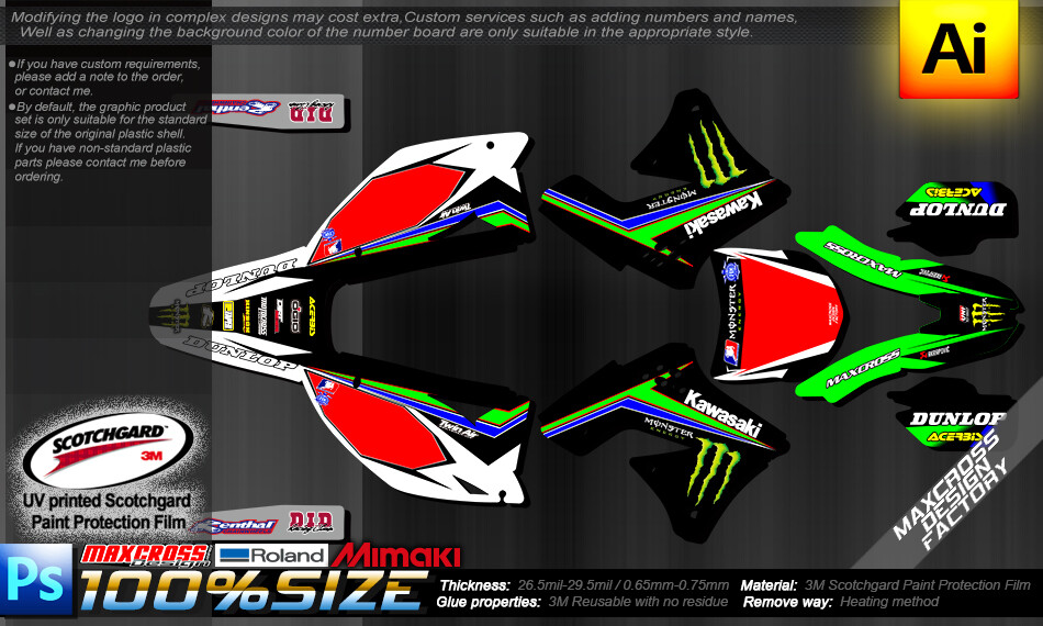 KAWASAKI KX250F KX450F 2009 2010 2011 2012 MAXCROSS GRAPHICS STICKER ...