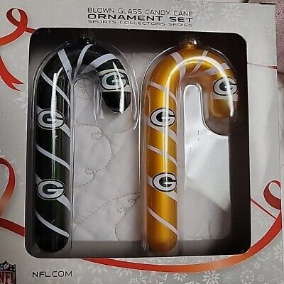 Green Bay Packers Blown Glass 2 Candy Cane 5" Ornament Set | eBay