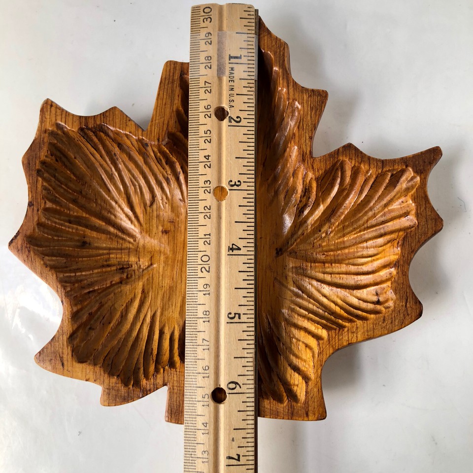 Vintage Maple Leaf Shape Bowl Snack Trinket Hand Carved Wood Signed 6,5 ...