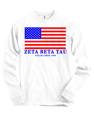 Zeta Beta Tau ZBT USA Flag Bella + Canvas Long Sleeve T Shirt NEW | eBay